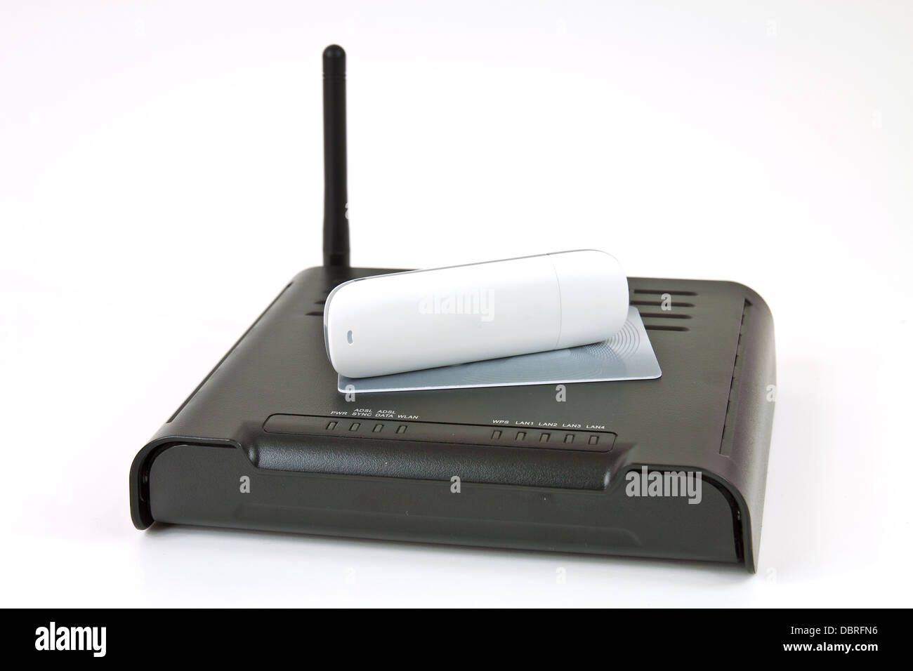 Wireless modem on the ADSL modem on a white background Stock Photo - Alamy