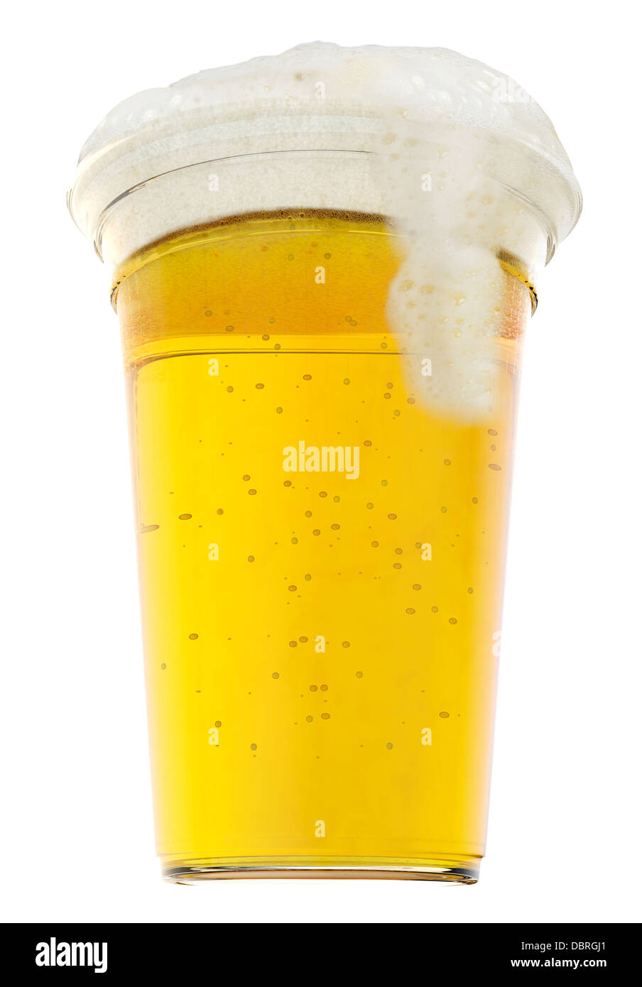 Plastic Cup Of Lager With Foam Head. Some Of Head Running Down Side ...