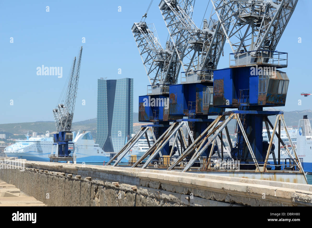 Leval Luffing Cranes on Sea Wall Break Water or Wharf of Marseille ...