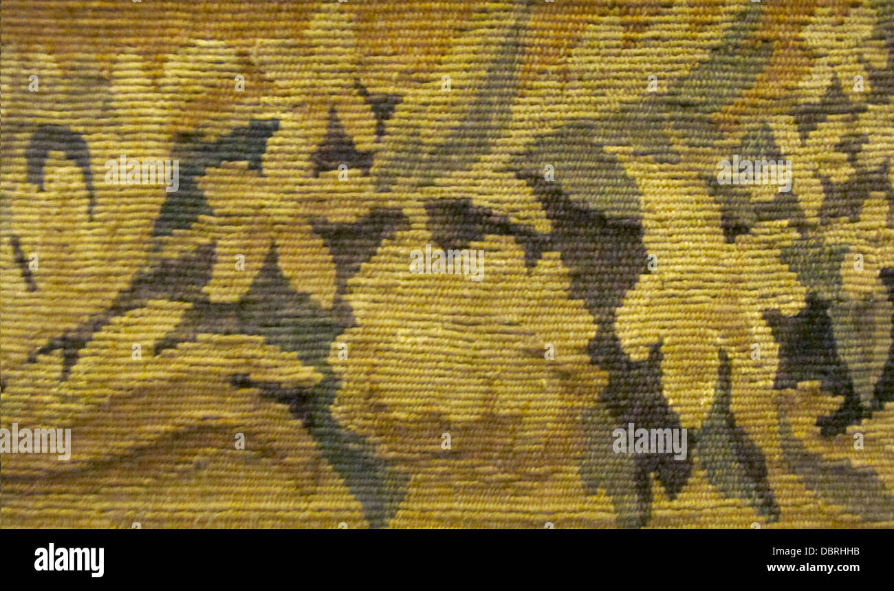Closeup of retro tapestry fabric pattern with classical image of the ...