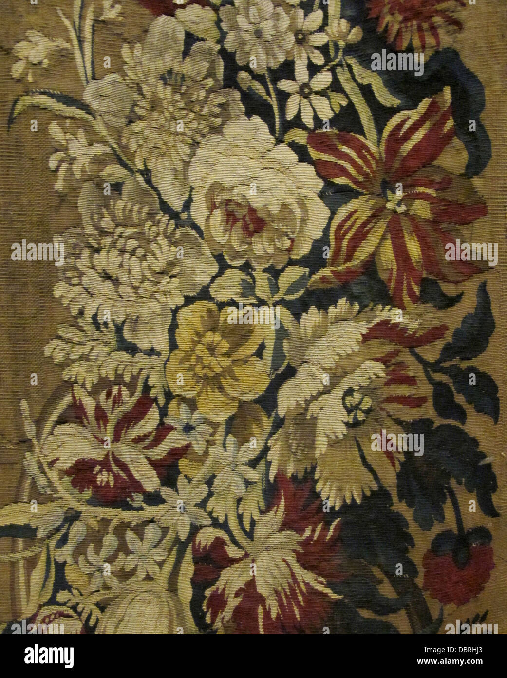 Closeup of retro tapestry fabric pattern with classical image of the ...