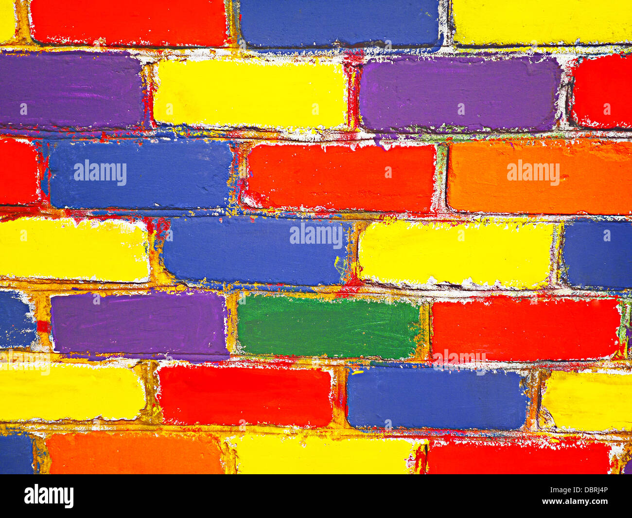 Brick wall painted by children Stock Photo - Alamy