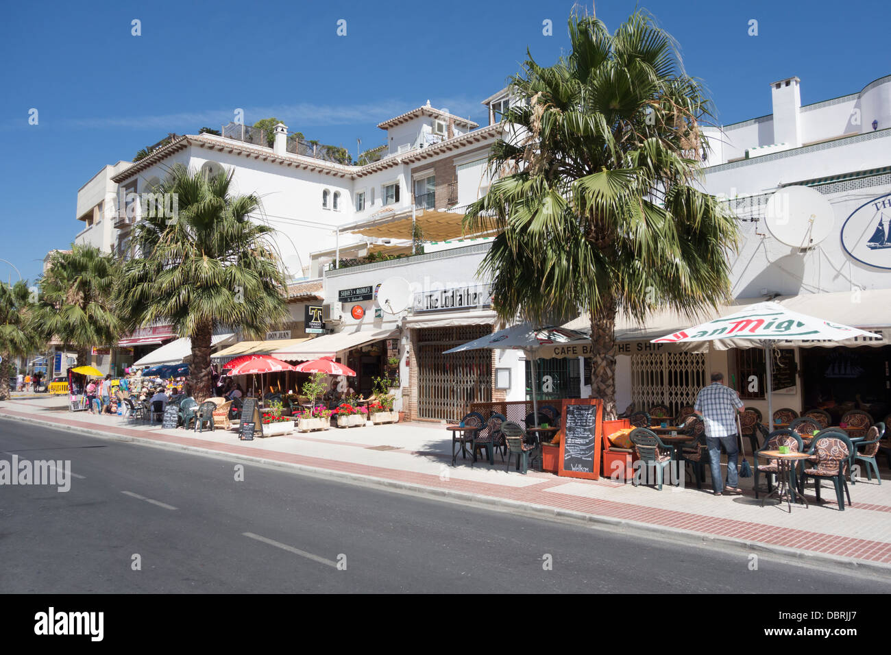 Cafes and restaurants with outside seating in Narja Spain on the Costa ...