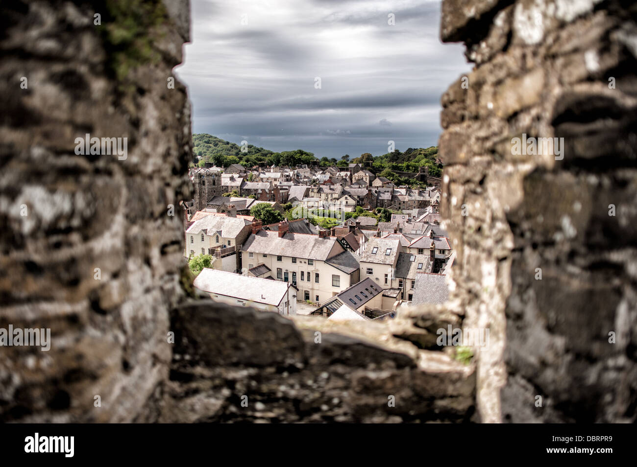 CONWY, Wales — The view through the battlements of Conwy Castle, a 13th ...