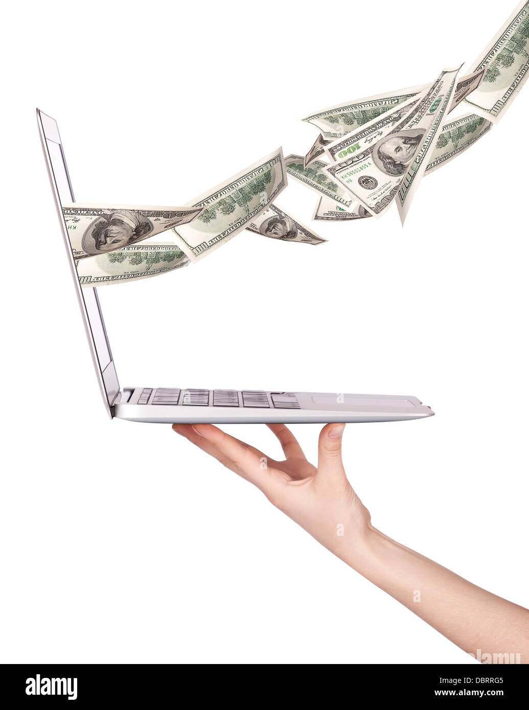 Laptop making money concept isolated on a white background Stock Photo ...