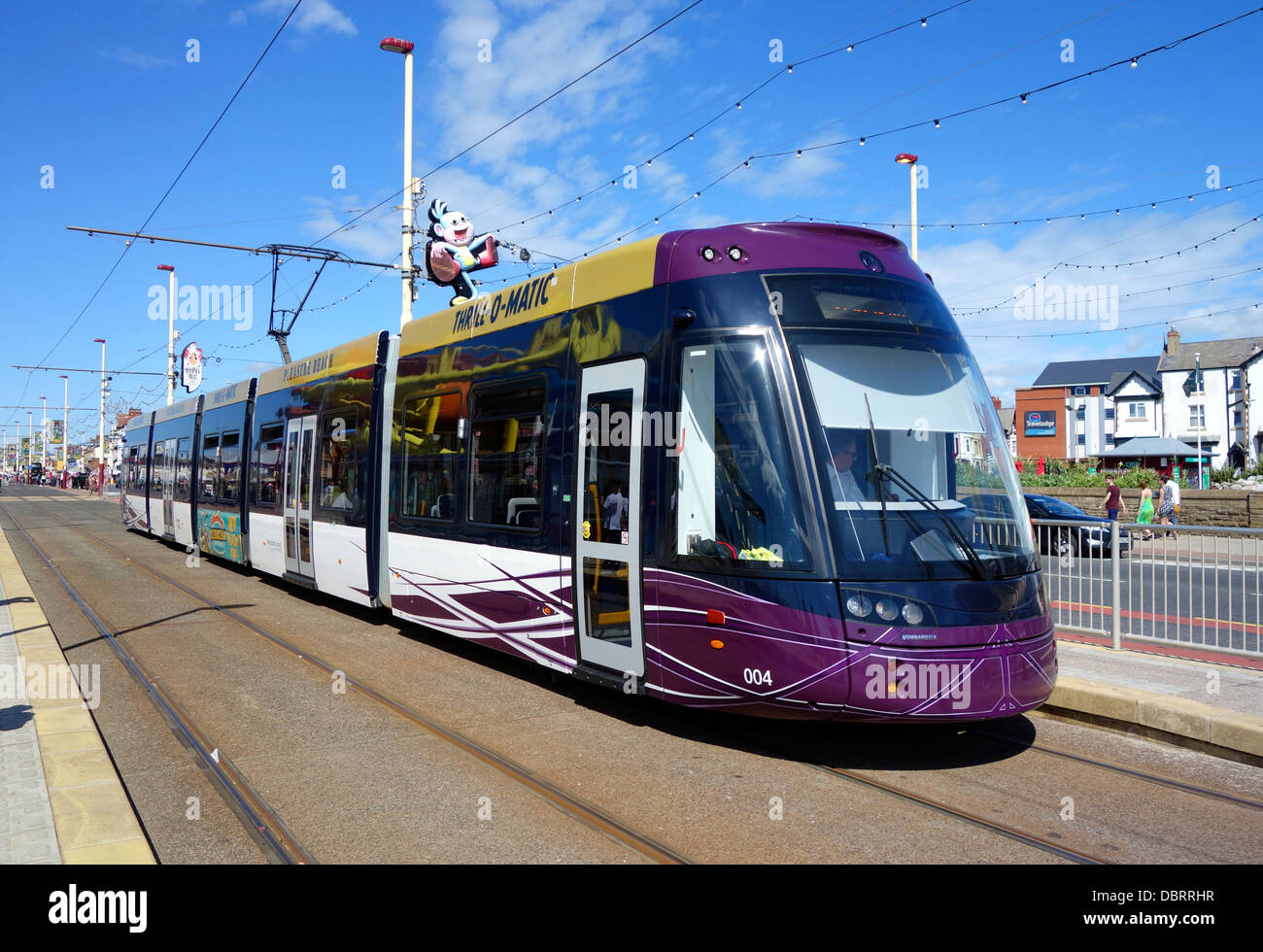 One of the new Trams on the Golden Mile in Blackpool, England, UK Stock ...