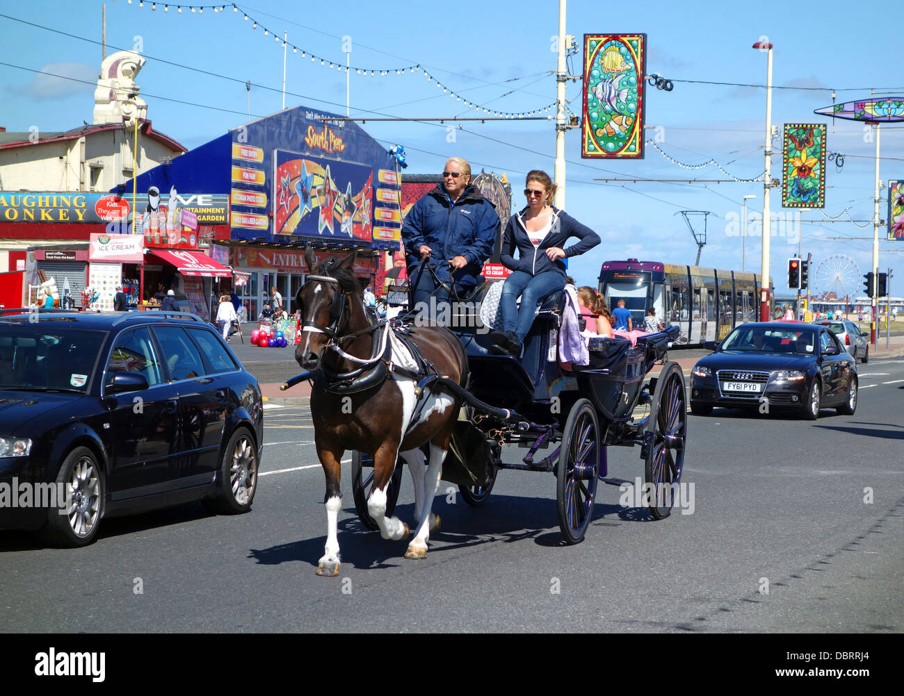 A Horse and Carriage Taxi on the seafront in Blackpool, England, Uk ...