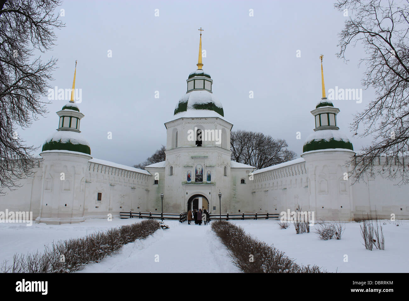 Architecture of beautiful monastery in Novgorod-Seversky in winter ...
