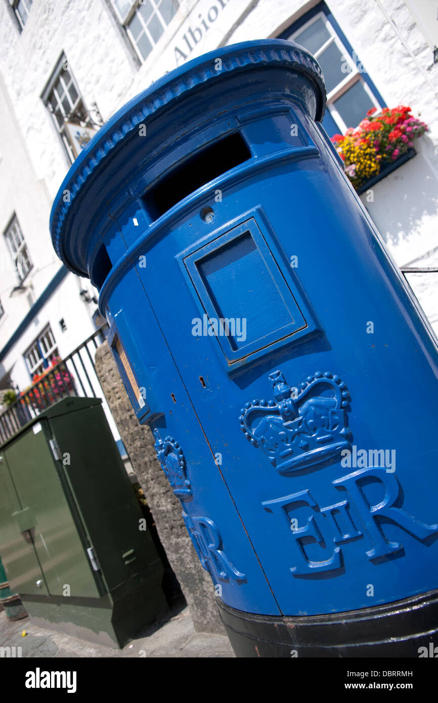 Blue Post Box in St Peter Port Guernsey Stock Photo - Alamy