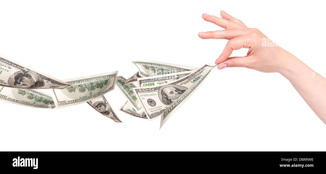 Flying Money - american dollars isolated on a white background Stock ...