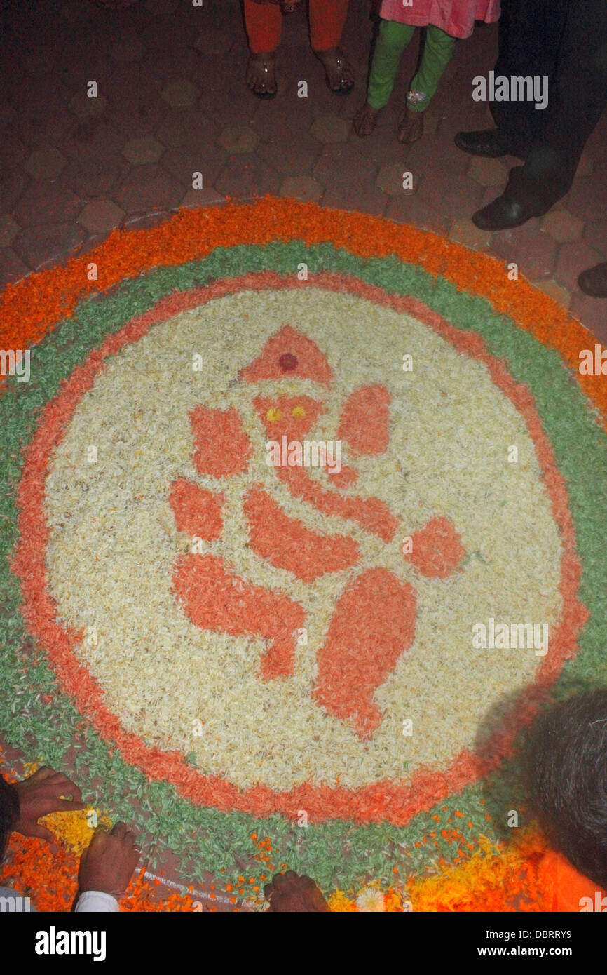 Flower Rangoli Pattern, Pune, Maharashtra, India God Ganesha Flower ...