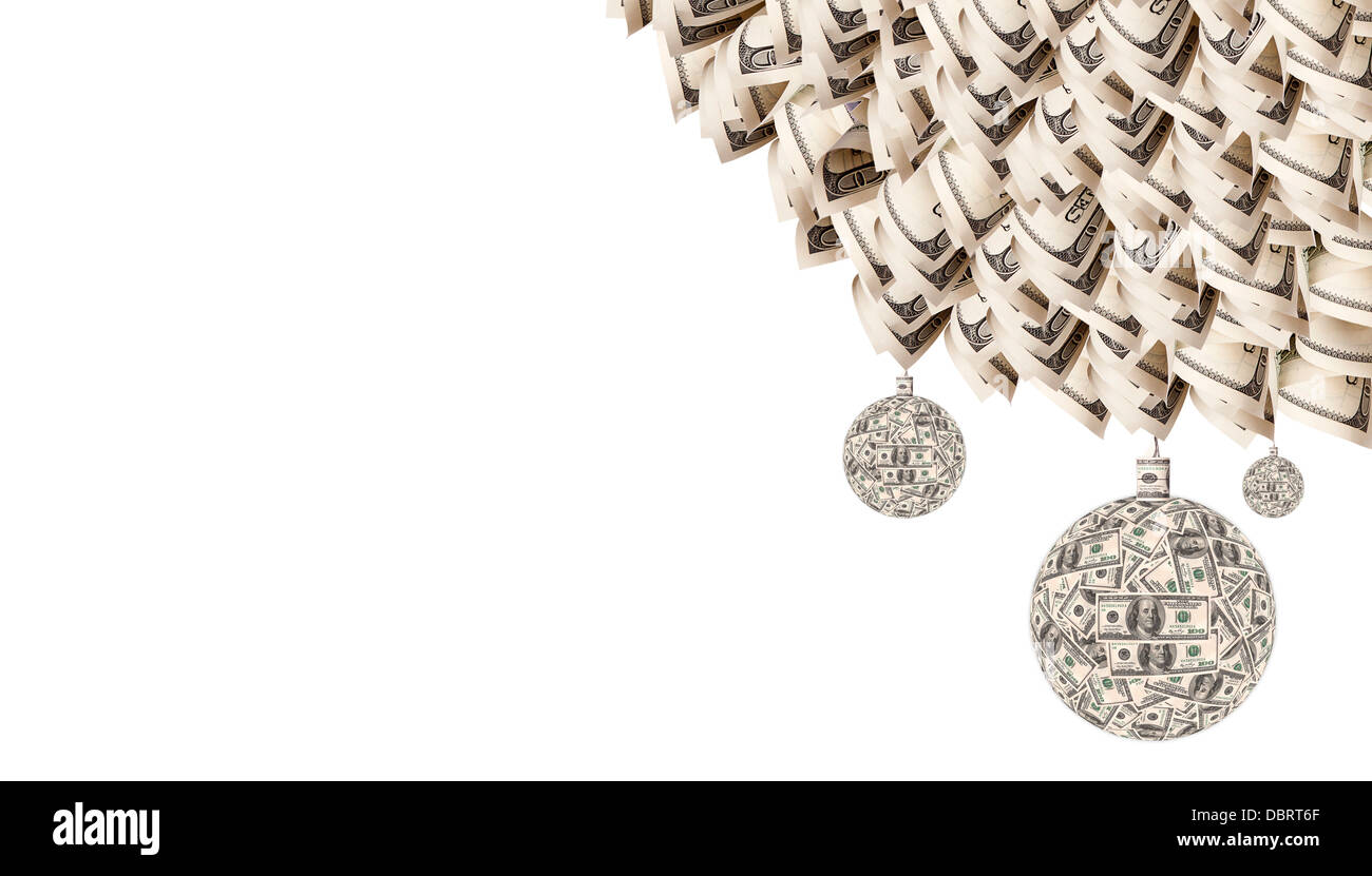 Christmas ball and tree made of money - american hundred dollar bills ...