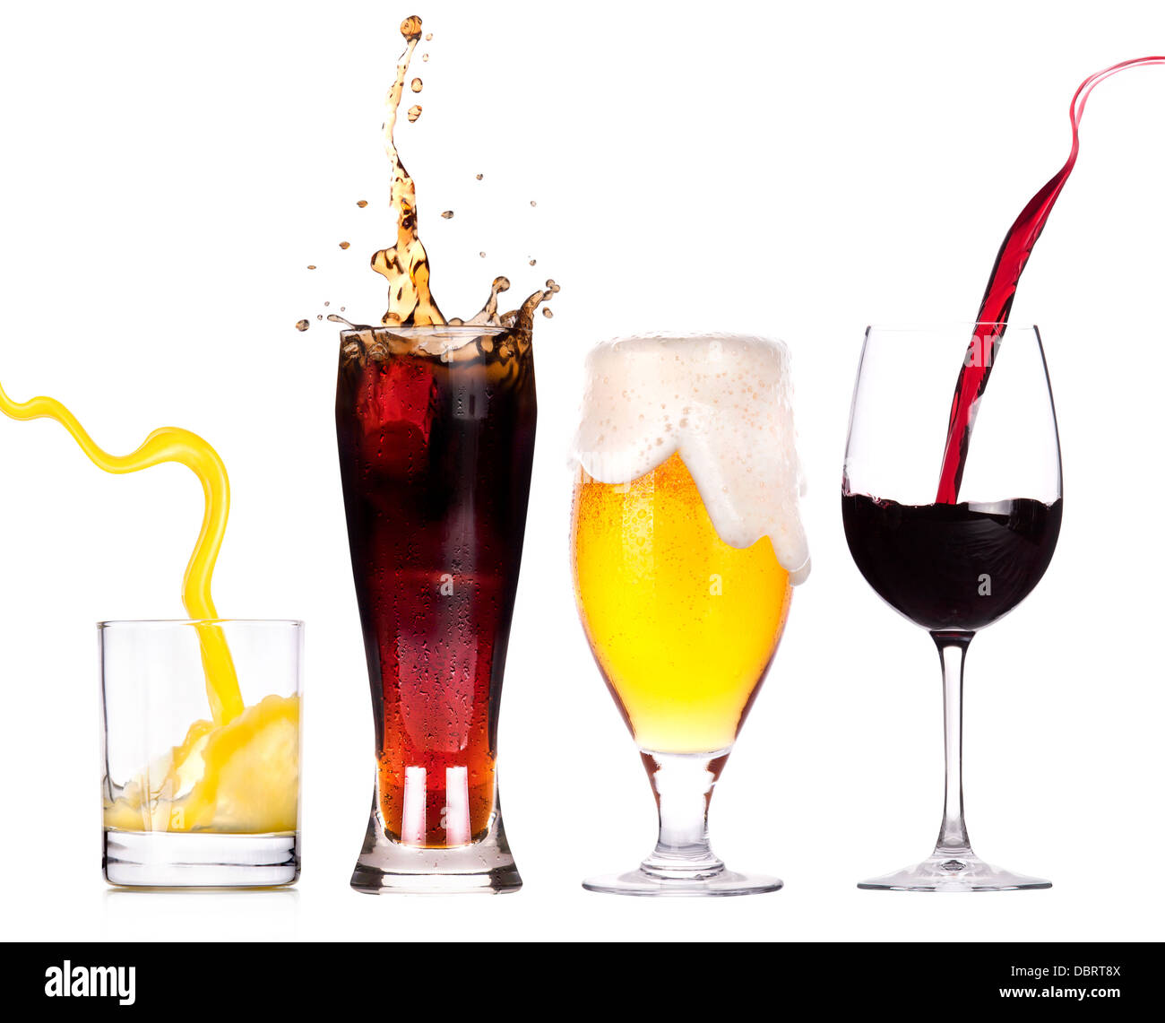 Collection of different images of alcohol isolated on a white ...