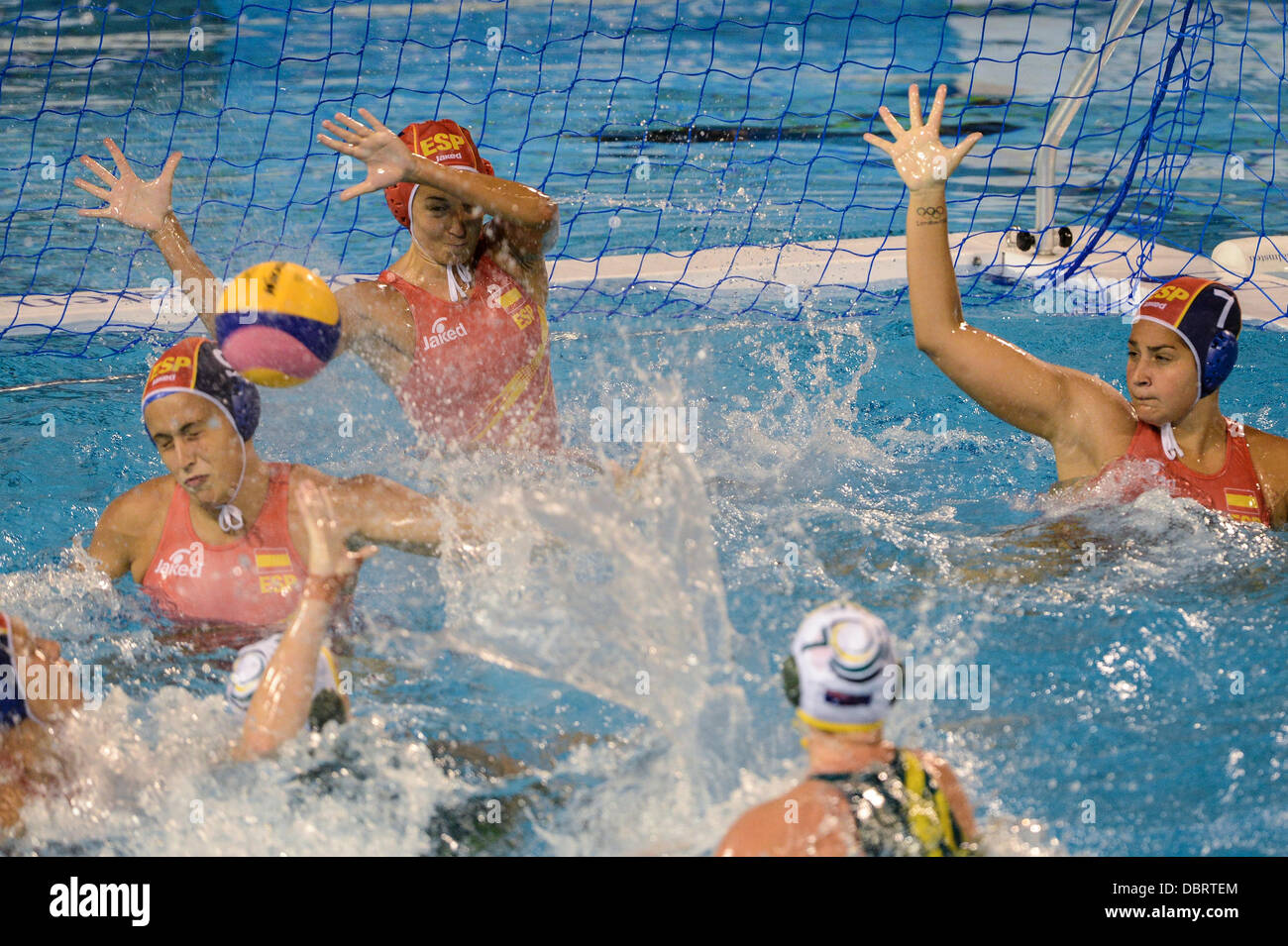 Spain's goal keeper Laura Ester plays the women's water polo final ...