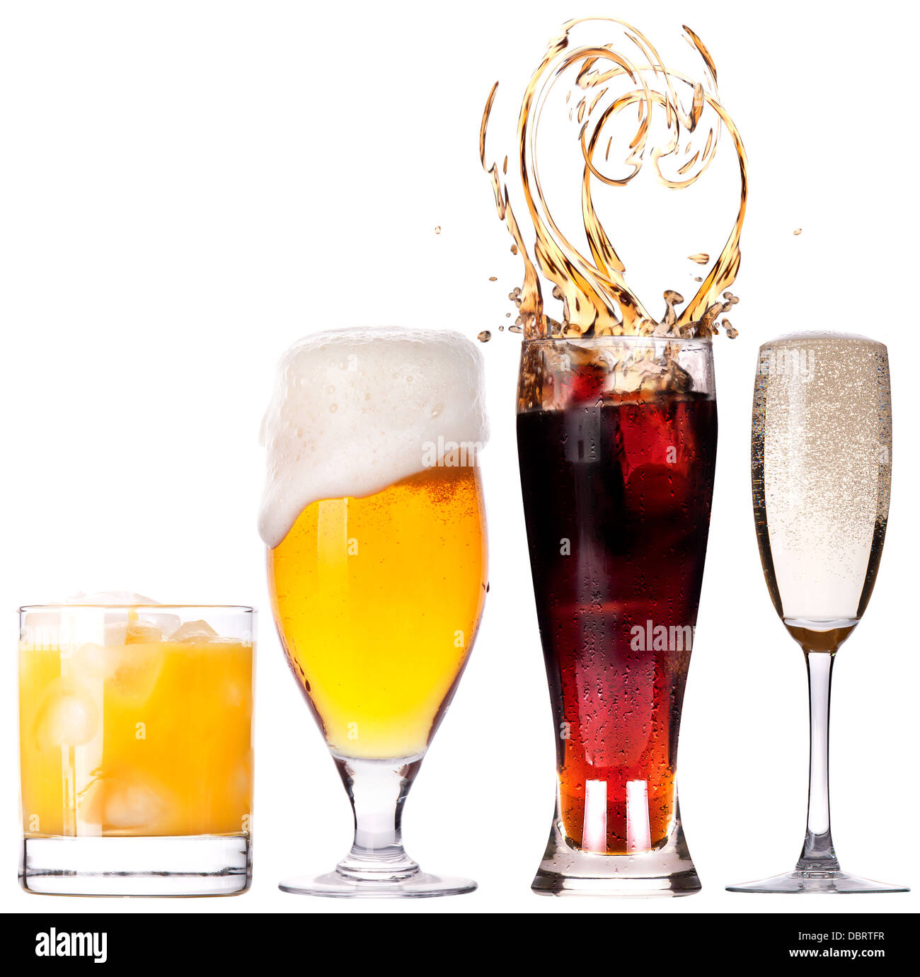 Collection of different images of alcohol isolated on a white ...