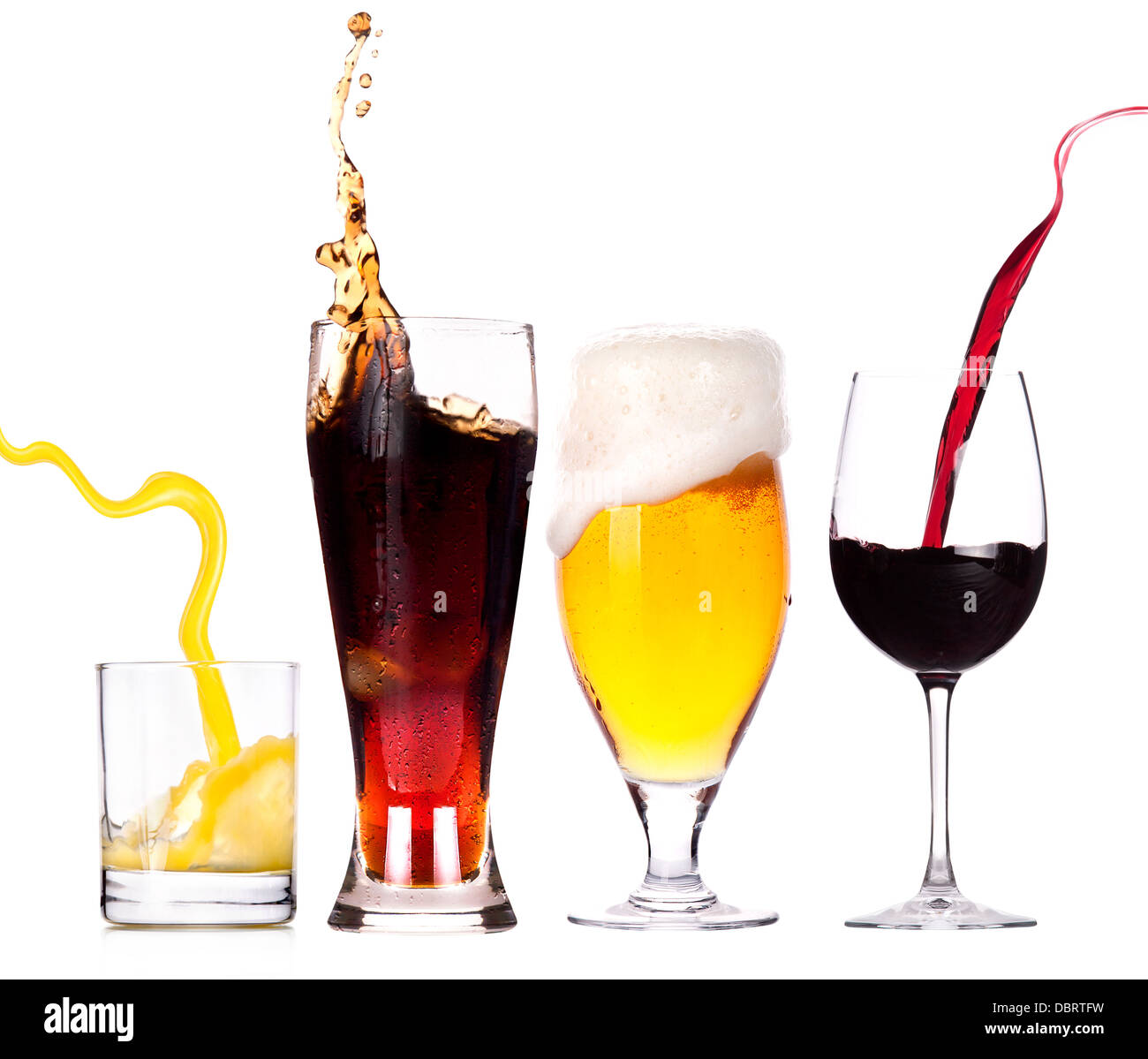 Collection of different images of alcohol isolated on a white ...