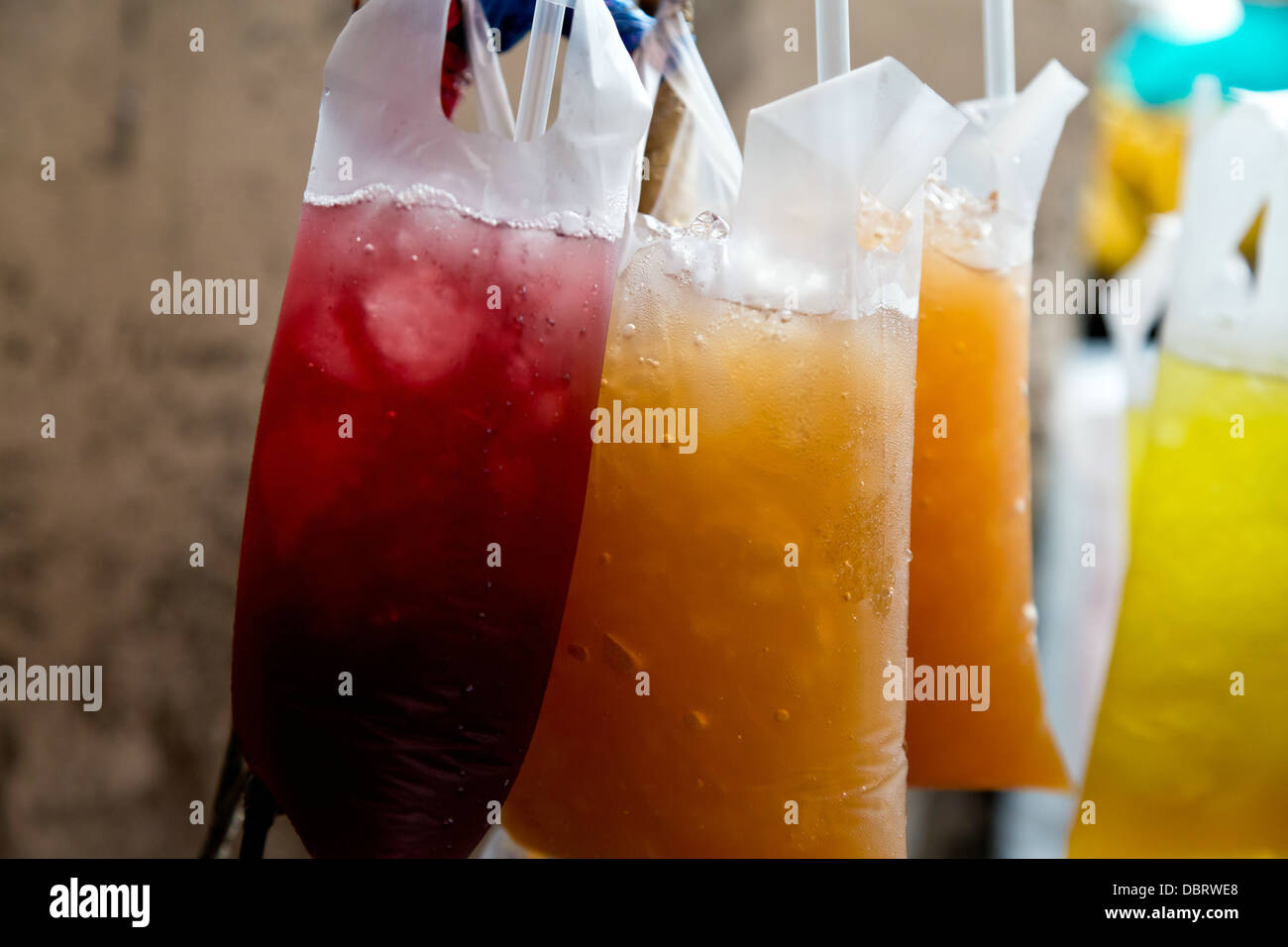 Colorful Lemonade in Plastic Bags on a Market in Bangkok, Thailand ...