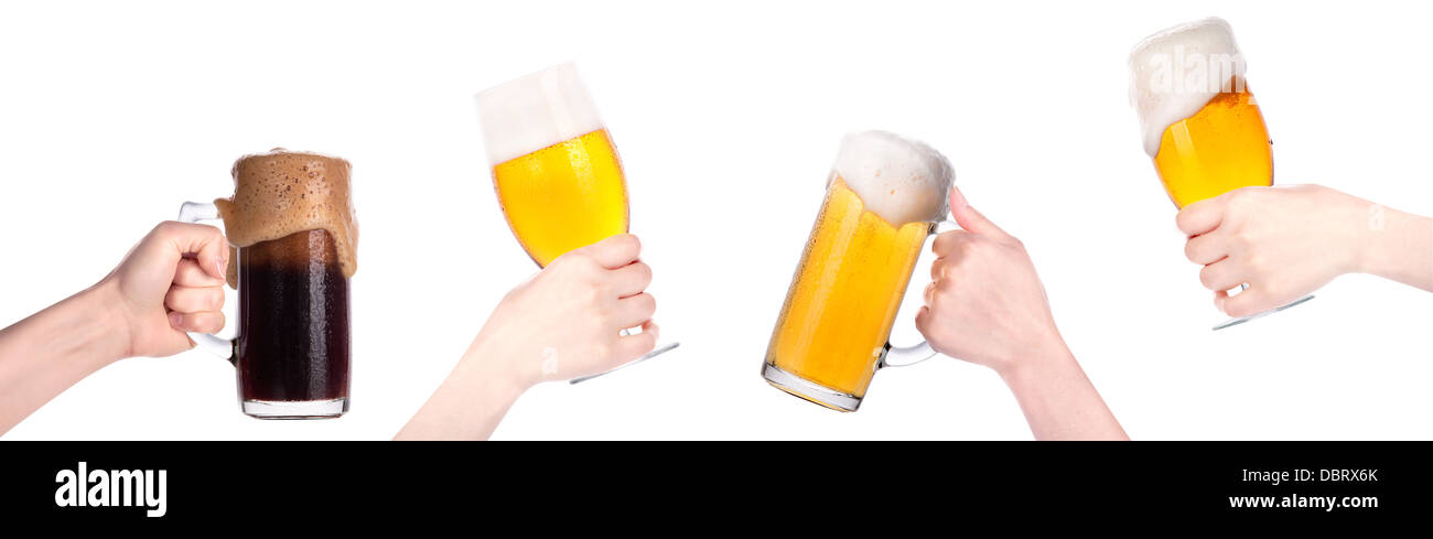 beer in hand collection isolated on a white background Stock Photo - Alamy