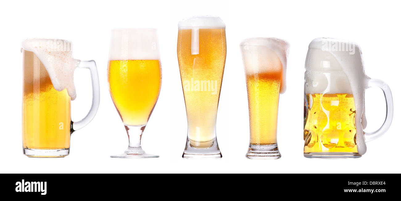 beer glass collection isolated on a white background Stock Photo - Alamy