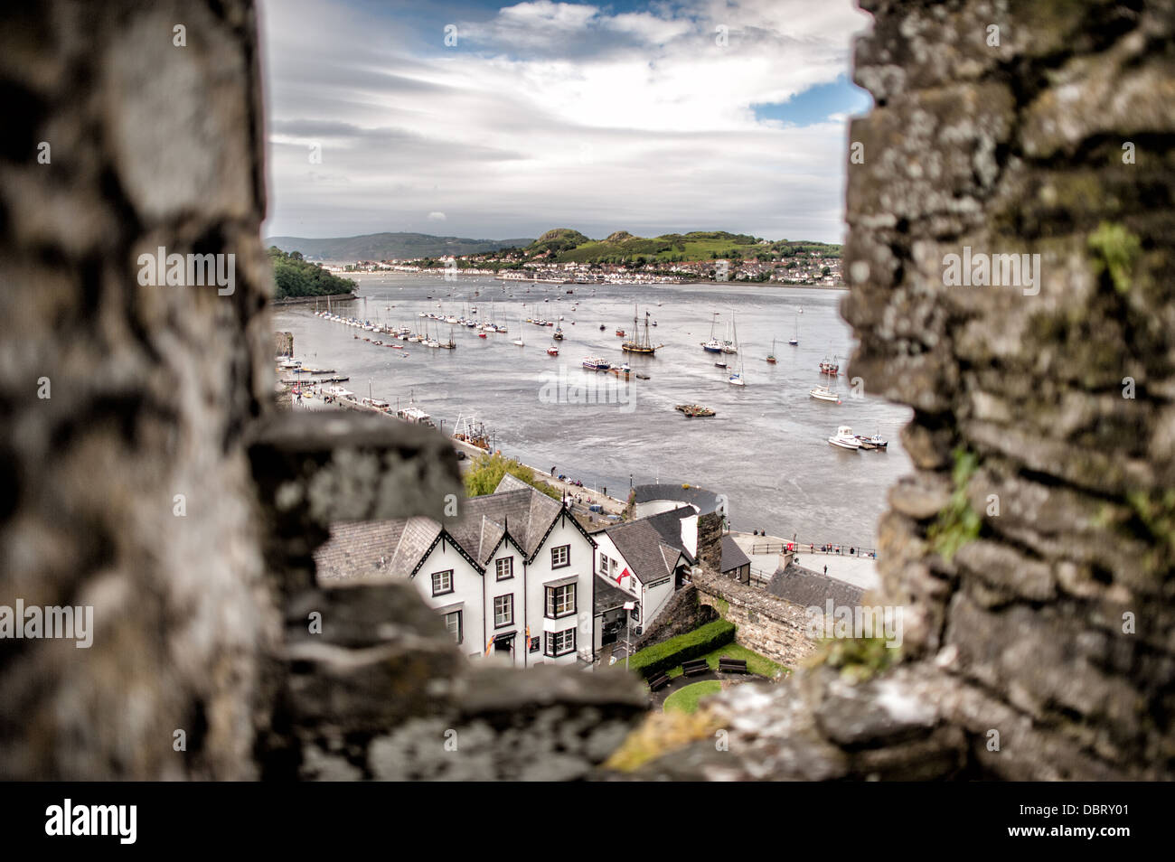 CONWY, Wales — The view through the battlements of Conwy Castle, a 13th ...