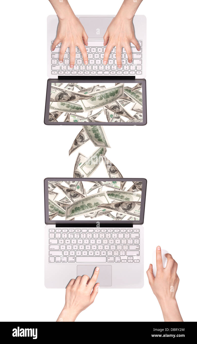 Laptop making money concept isolated on a white background Stock Photo ...