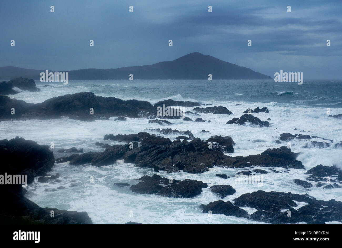 Achill Island stormy sea Atlantic Ocean rough seas pounding jagged ...
