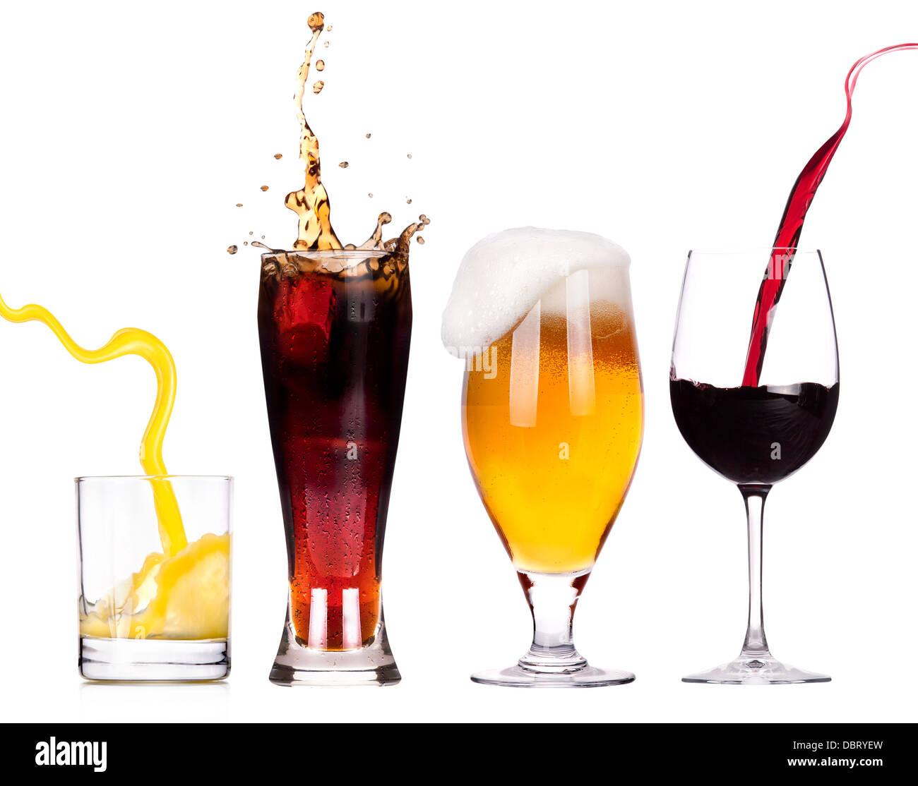 Collection of different images of alcohol isolated on a white ...