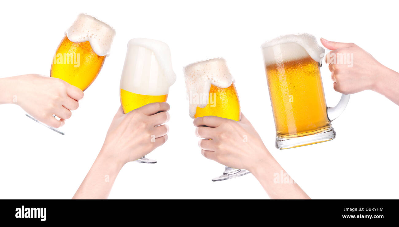 Frosty glass of beer with hand.making toast Stock Photo - Alamy
