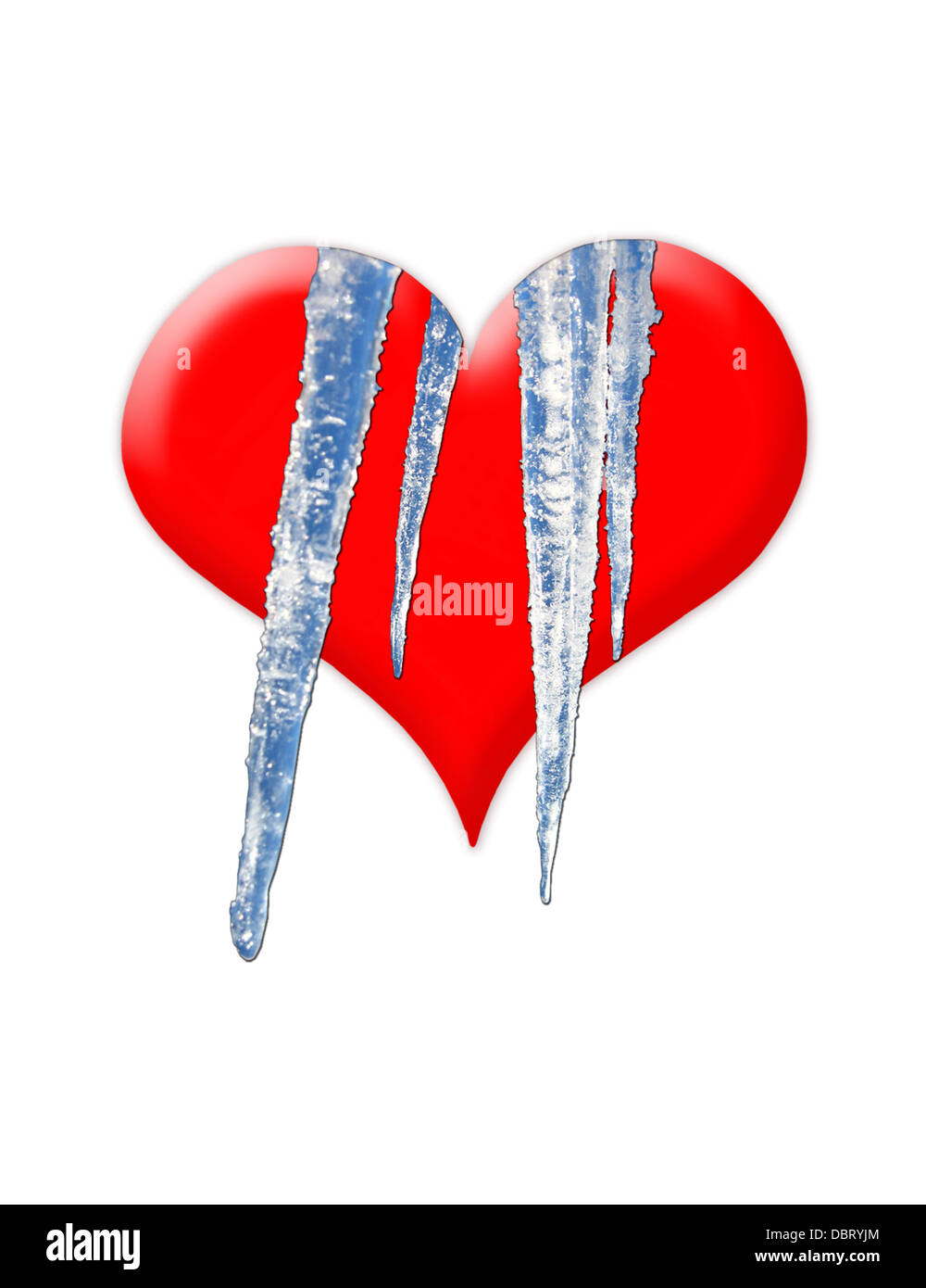 the image of red callous heart with cold icicles isolated on the white ...