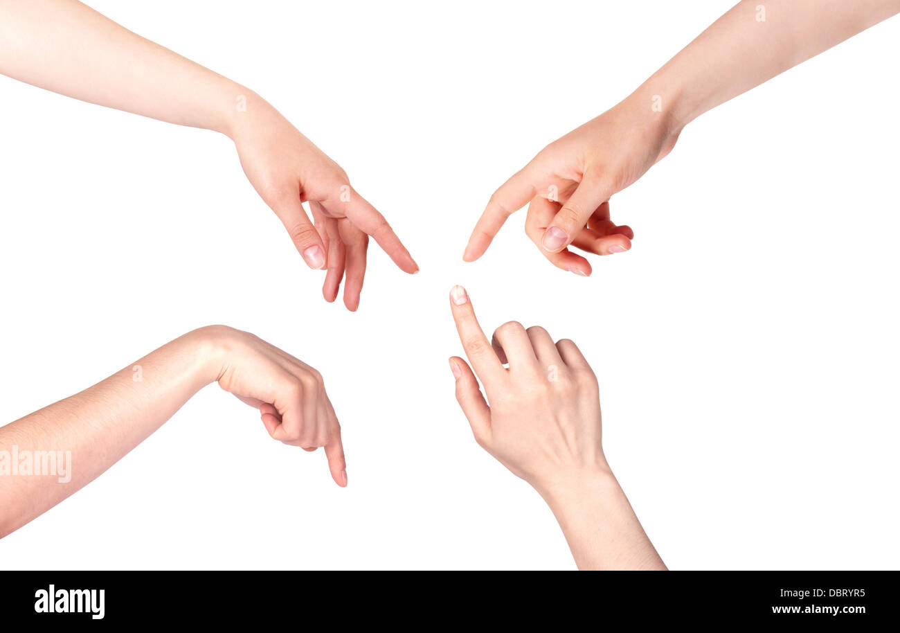 set of a woman's finger pointing or touching isolated on a white ...