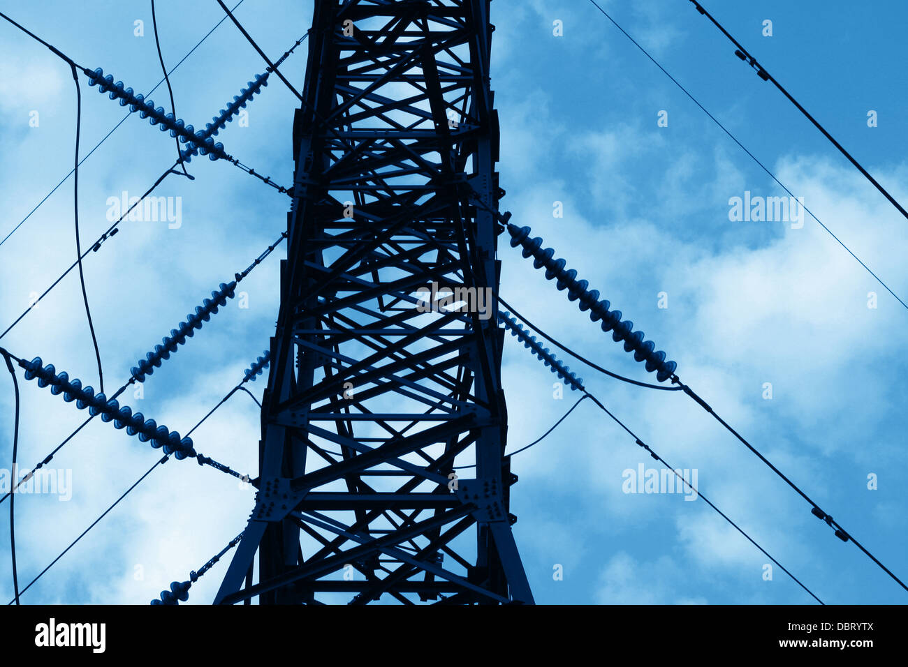 Transmission power line voltage energy Stock Photo - Alamy