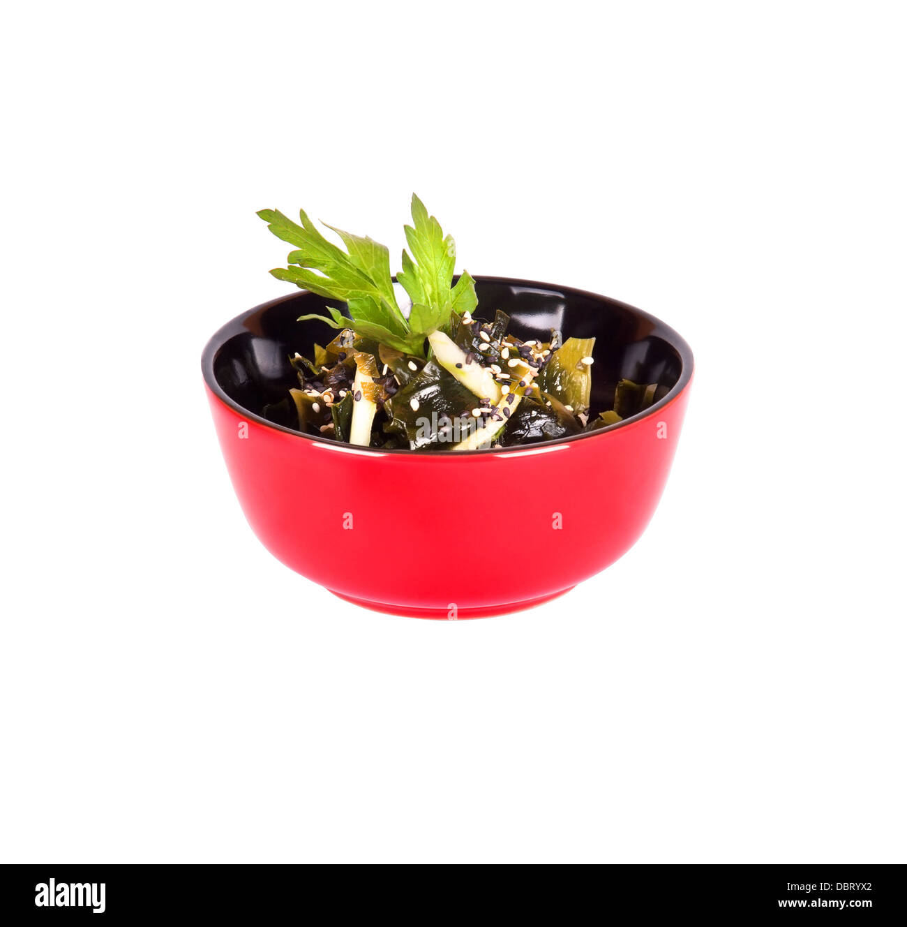 Healthy Chinese food in a red plate isolated on a white background ...