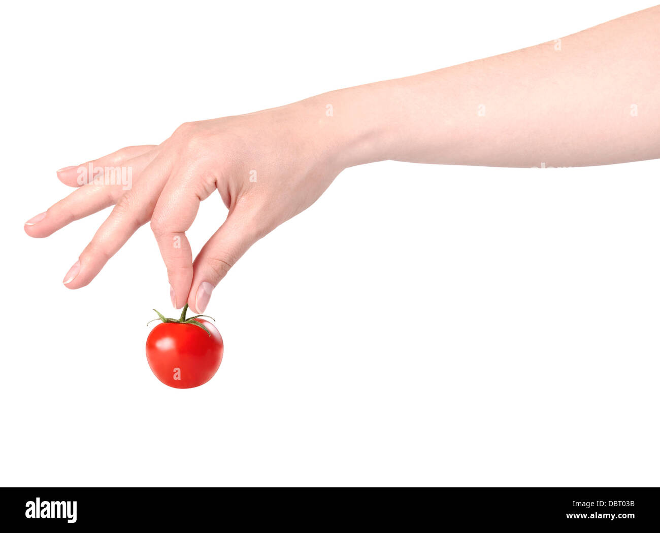 Hand with cherry tomato isolated on a white background Stock Photo - Alamy