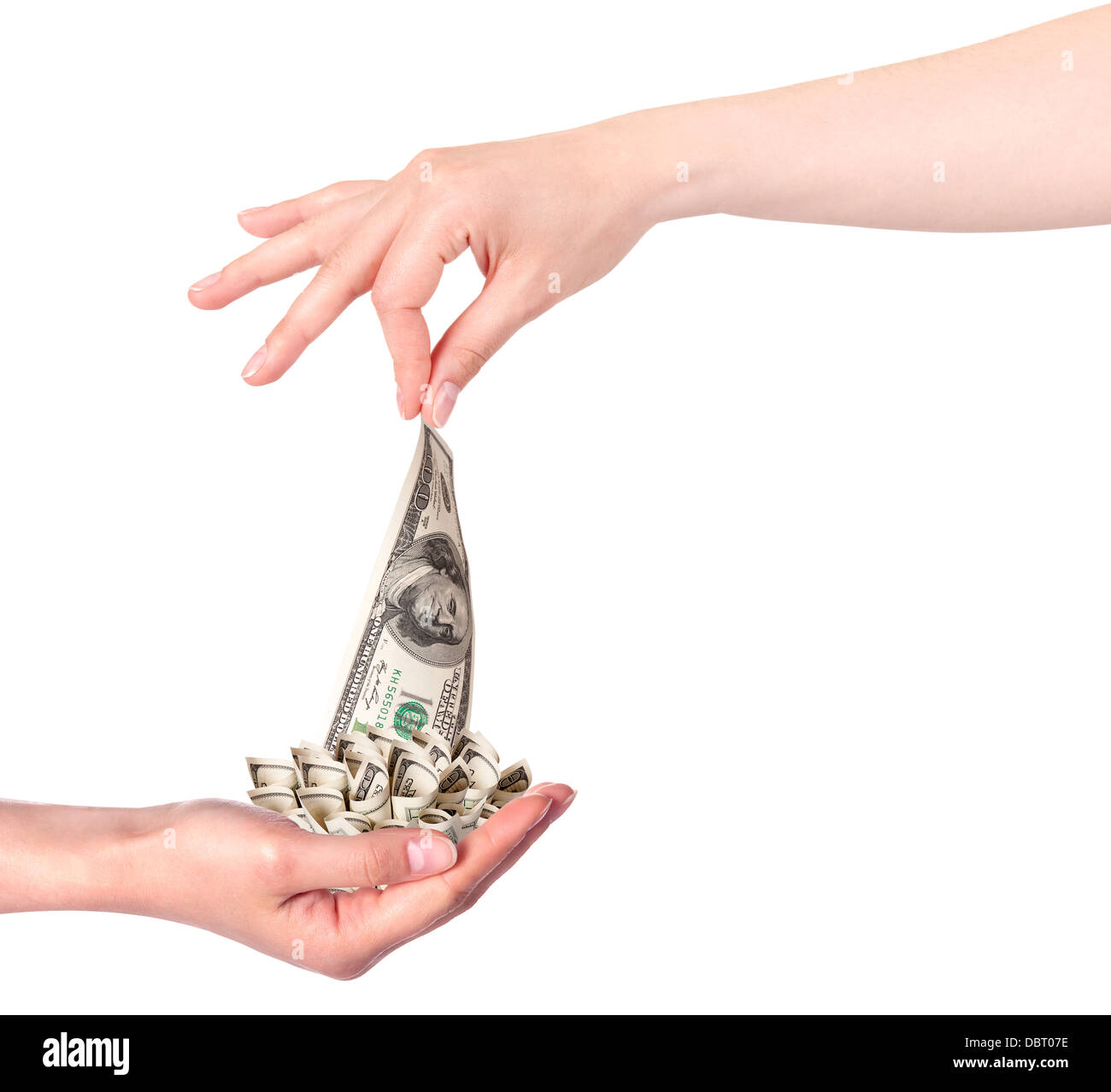 female hands with money isolated on a white background Stock Photo - Alamy