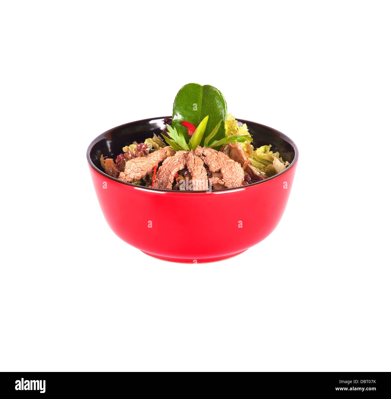 Healthy Chinese food in a red plate isolated on a white background ...