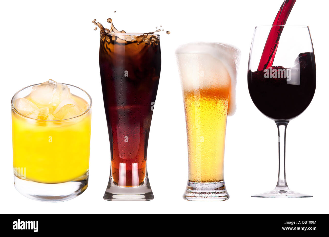 Collection of different images of alcohol isolated on a white ...