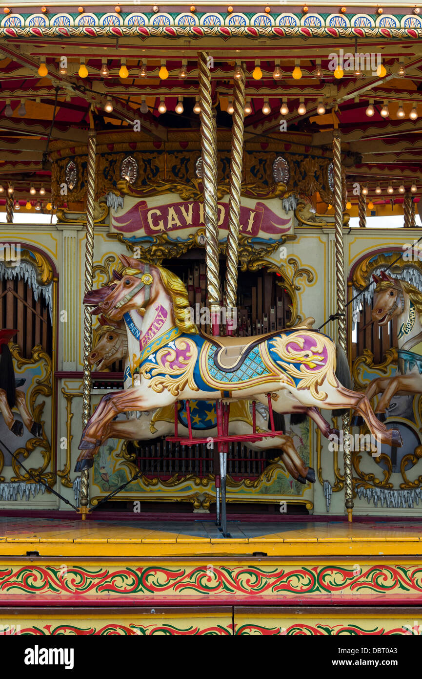 Steam Galloping horse carousel, fairground ride at a steam fair ...