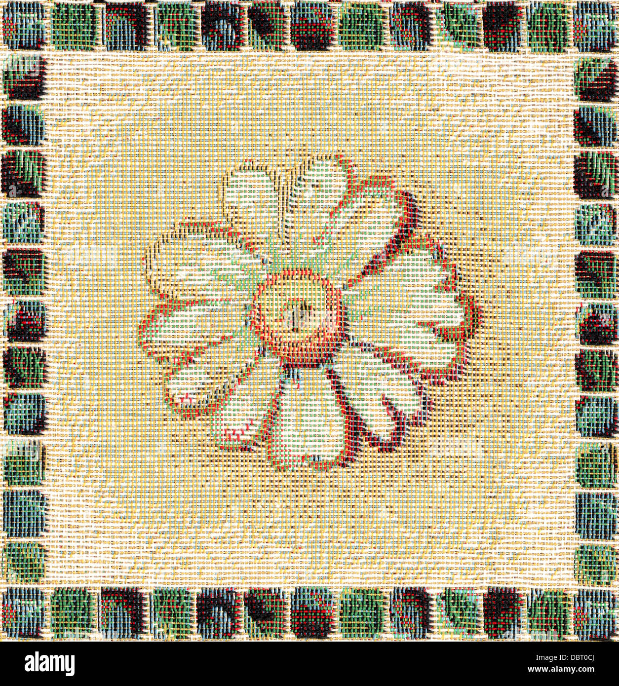 Closeup of retro tapestry fabric pattern with classical image of the ...