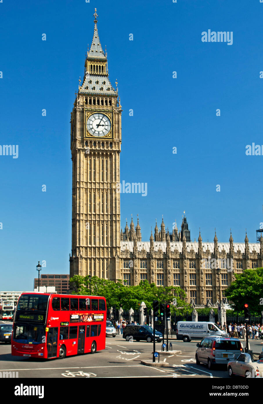 View of Big Ben, located at the north end of the Palace of Westminster ...