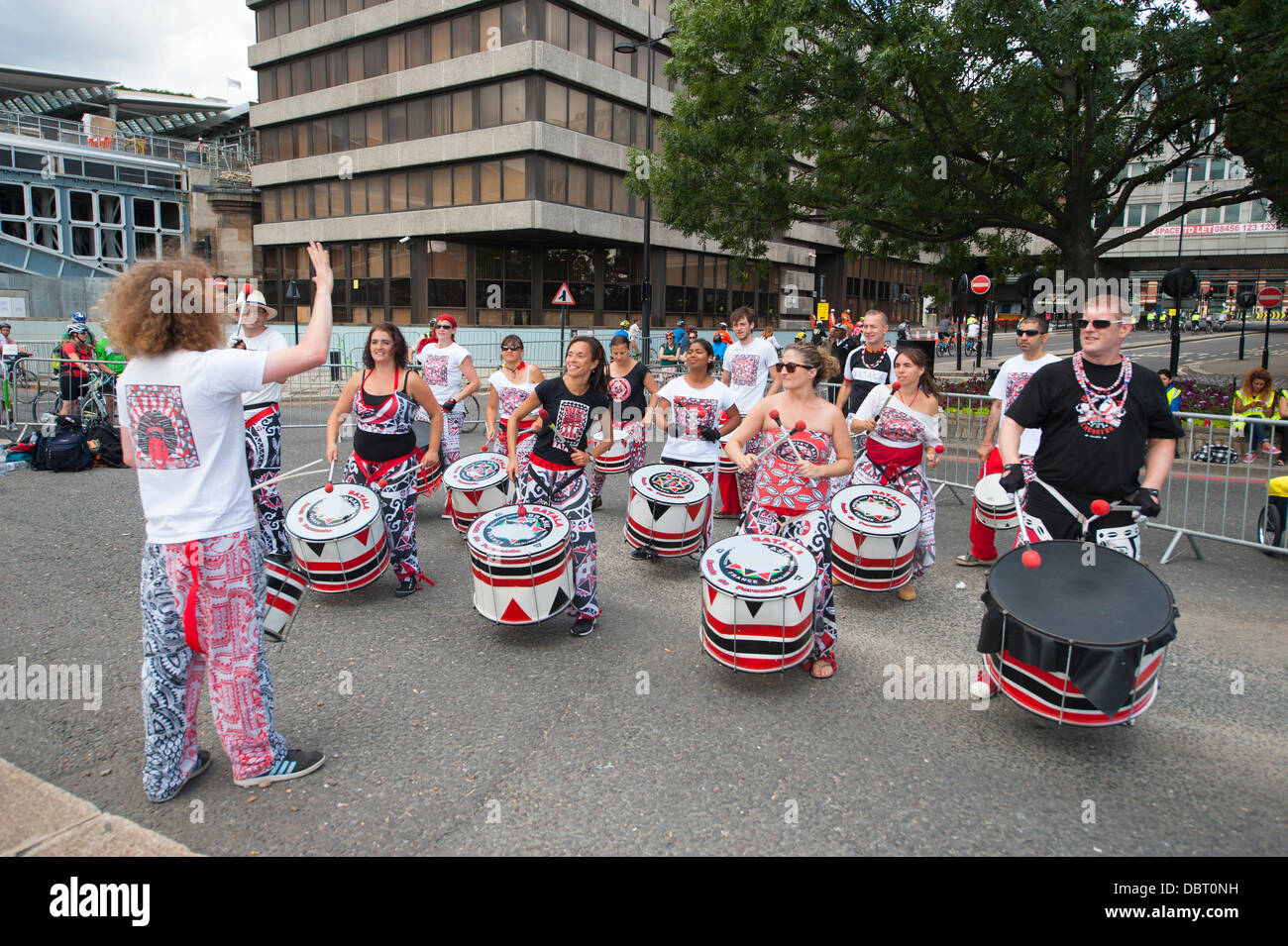 London, UK. 3rd Aug, 2013. Batala carnival samba drum band in Victoria ...