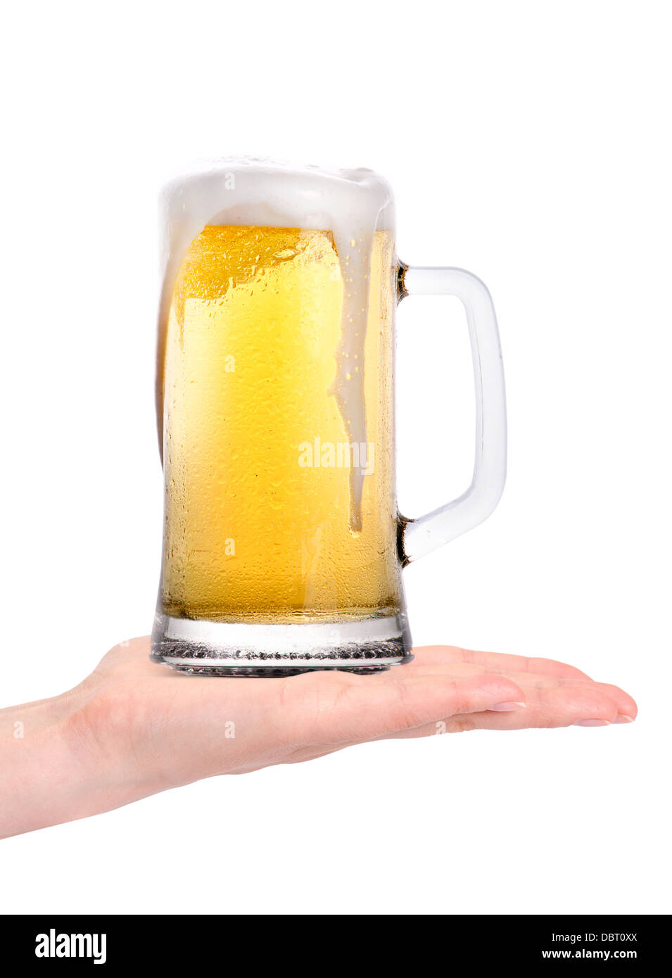 hand offering glass of beer isolated on a white background.making toast ...