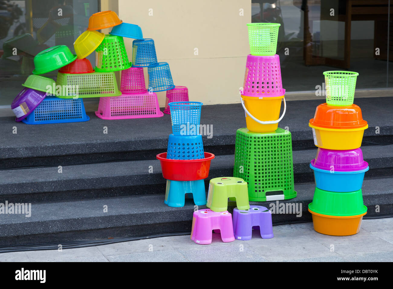 Sale of Plastic Buckets in the Streets of Bangkok, Thailand Stock Photo ...