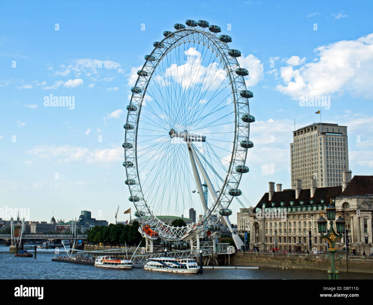 View of the London Eye, located on the South Bank of the River Thames ...