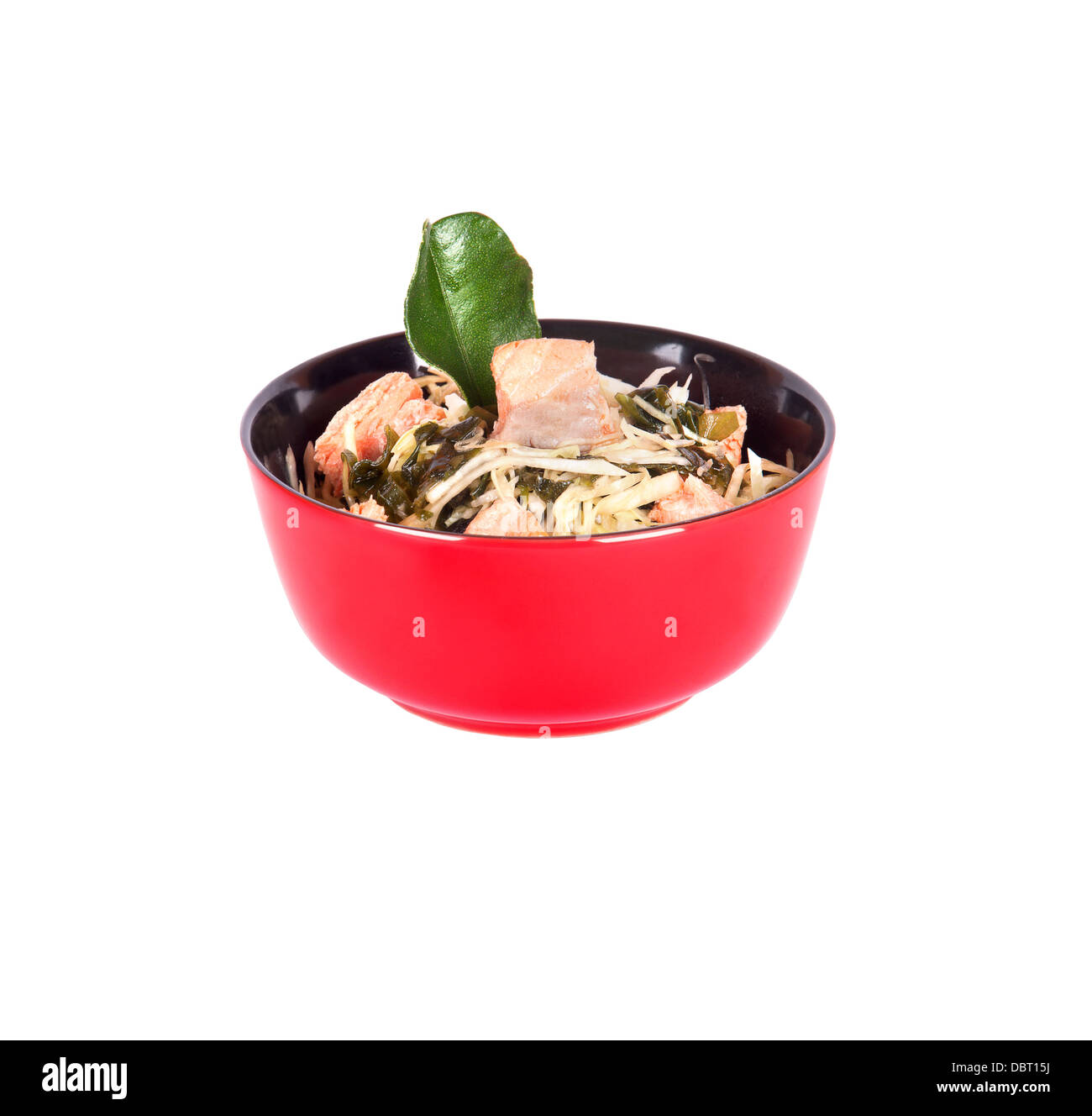 Healthy Chinese food in a red plate isolated on a white background ...