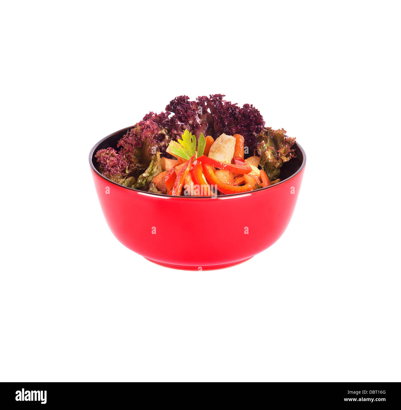 Healthy Chinese food in a red plate isolated on a white background ...