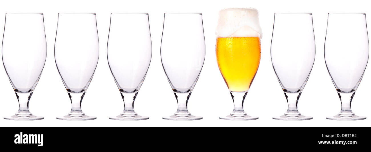 empty and one full beer glass isolated on a white background Stock ...