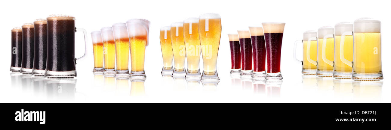 Row Of Beer Glasses on White background Stock Photo - Alamy