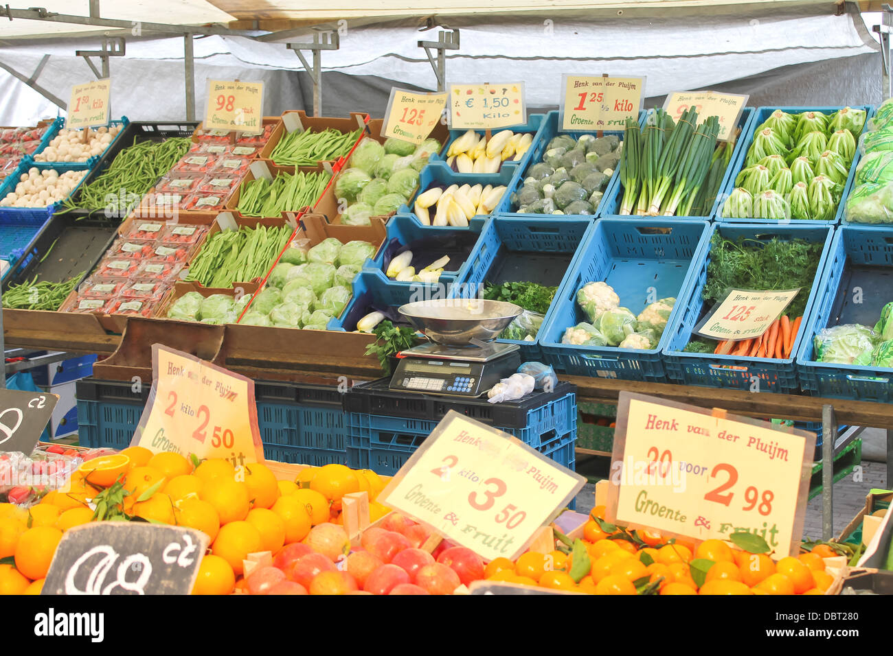 Fruit and vegetables at a market stall Stock Photo - Alamy