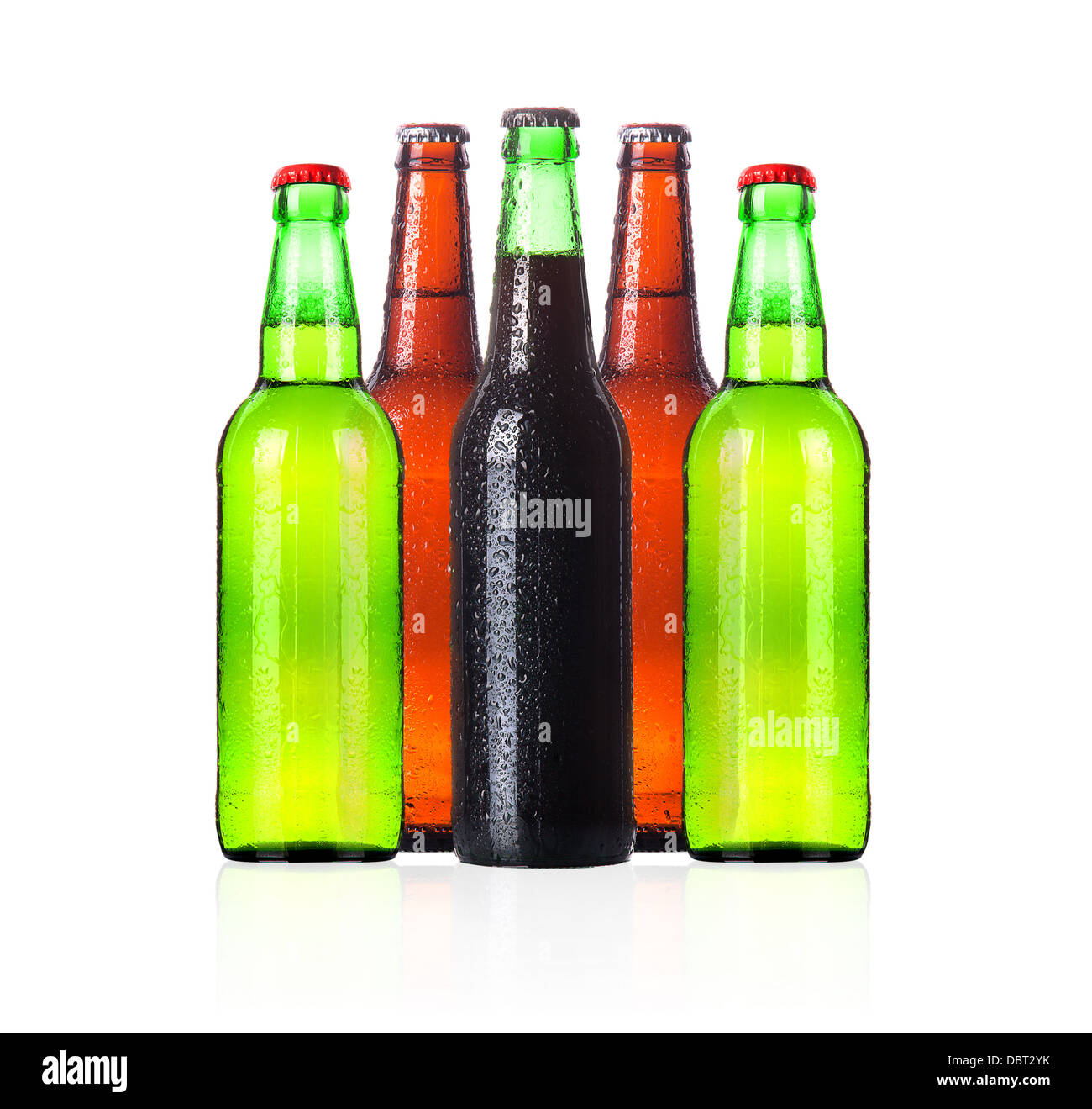 group of Bottles of frosty beer with drops isolated on white background ...