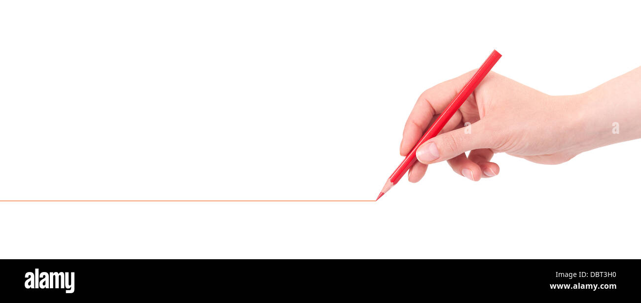 Hand drawing red line with pencil isolated on a white background Stock ...